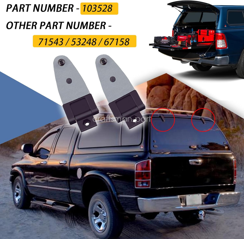 2 All Glass Rear Door Hinges With Hardware For LEER Truck Cap 103528 ...