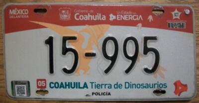 SINGLE MEXICO state of COAHUILA LICENSE PLATE - 2016/18 - 15-995 ...