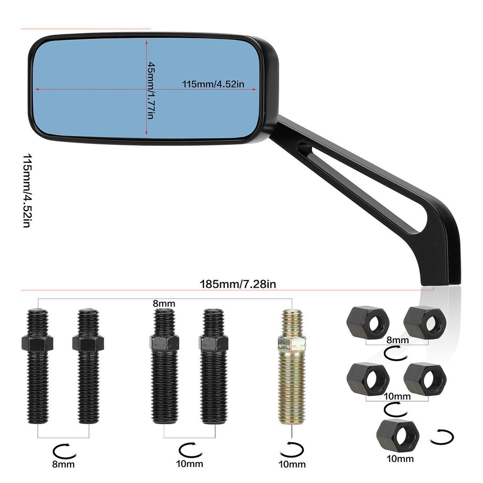 8mm 10mm Rectangle Motorcycle Rear View Mirrors Black For Honda Ruckus ...