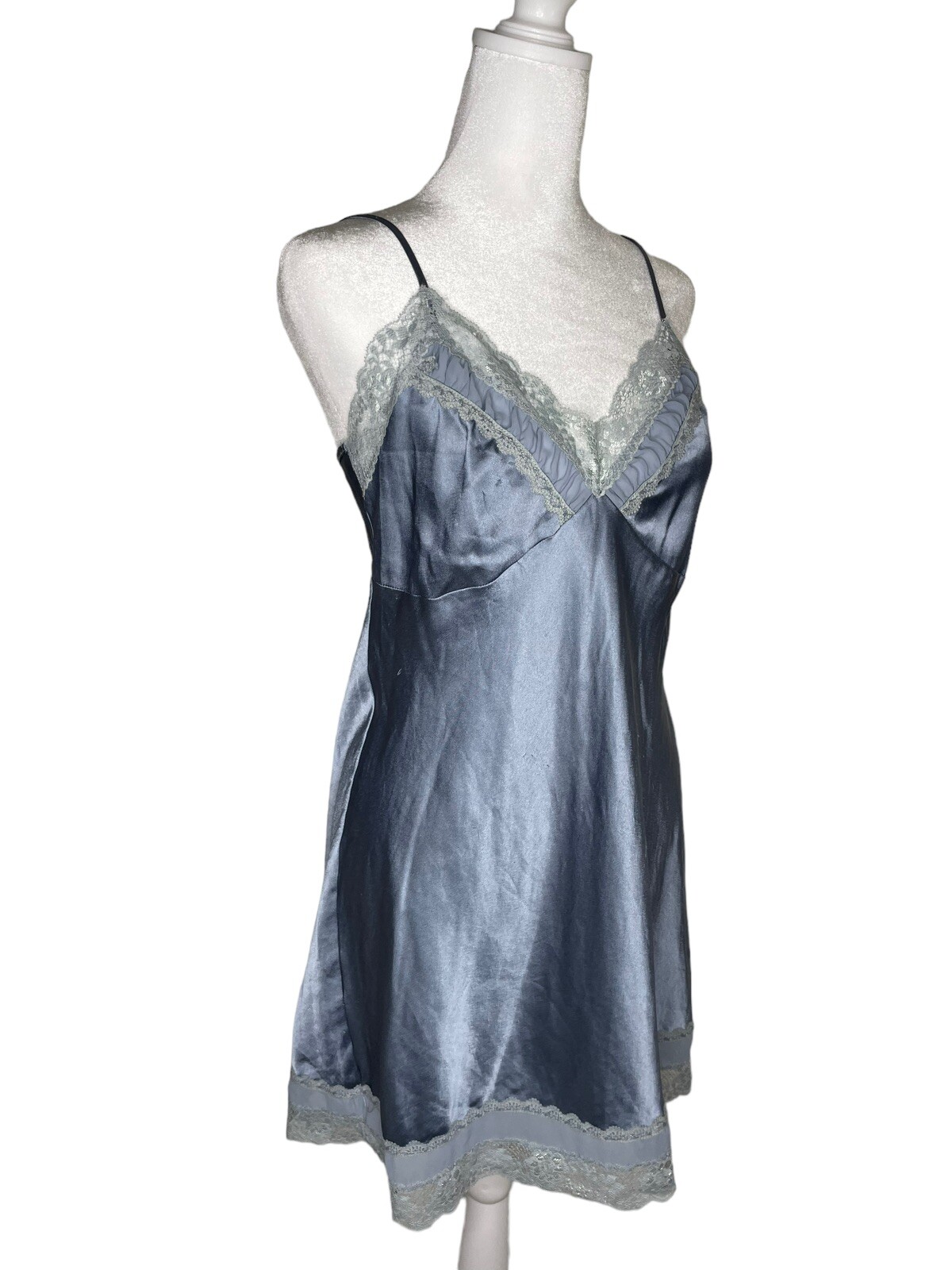 Victoria's Secret Angels Slip Dress Solid Blue Ruffle… - Gem