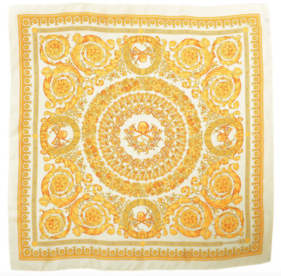 NWT Versace Gold Baroque Barocco Medusa Skull Large Square Stole Wrap ...