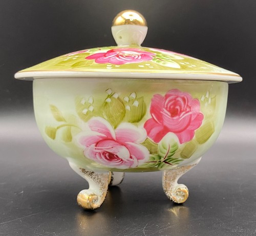 Vintage Lefton China 4053 Cabbage Rose Covered Footed Candy Dish Bowl 5 ...
