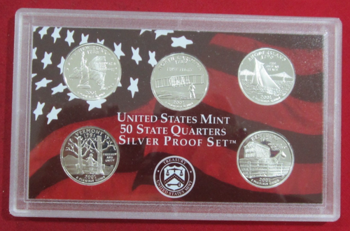 2001 S Silver Proof State Quarter Set - No Box or COA ( KY,NC,NY,RI,VT ...