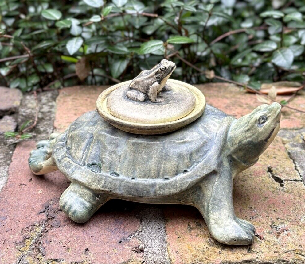 WELLER POTTERY TURTLE AND FROG THREE PIECE INKWELL....SIGNED & MINT ...