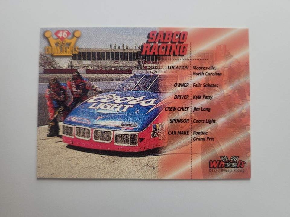 1995 Wheels Crown Jewels Ruby Kyle Petty Sabco Racing #46 | eBay
