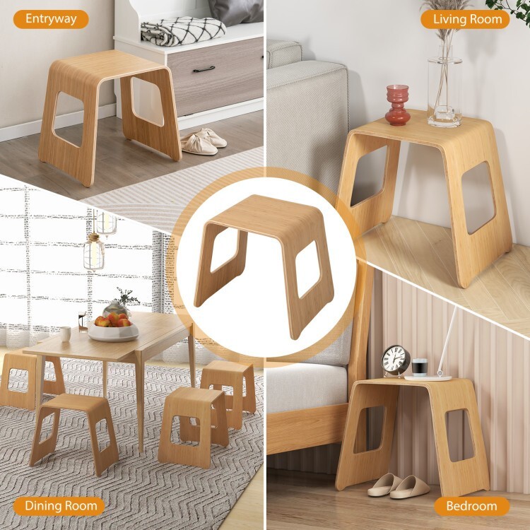 4-Pack Stackable Bamboo Dining Stool Heavy Duty Non-Slip 18" Shoe ...