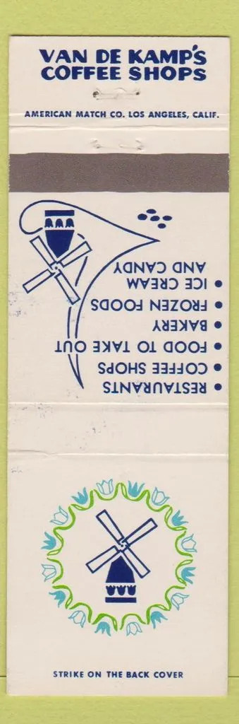 Matchbook Cover - Van De Kamp's Coffee Shops Ice Cream CHAIN | eBay UK