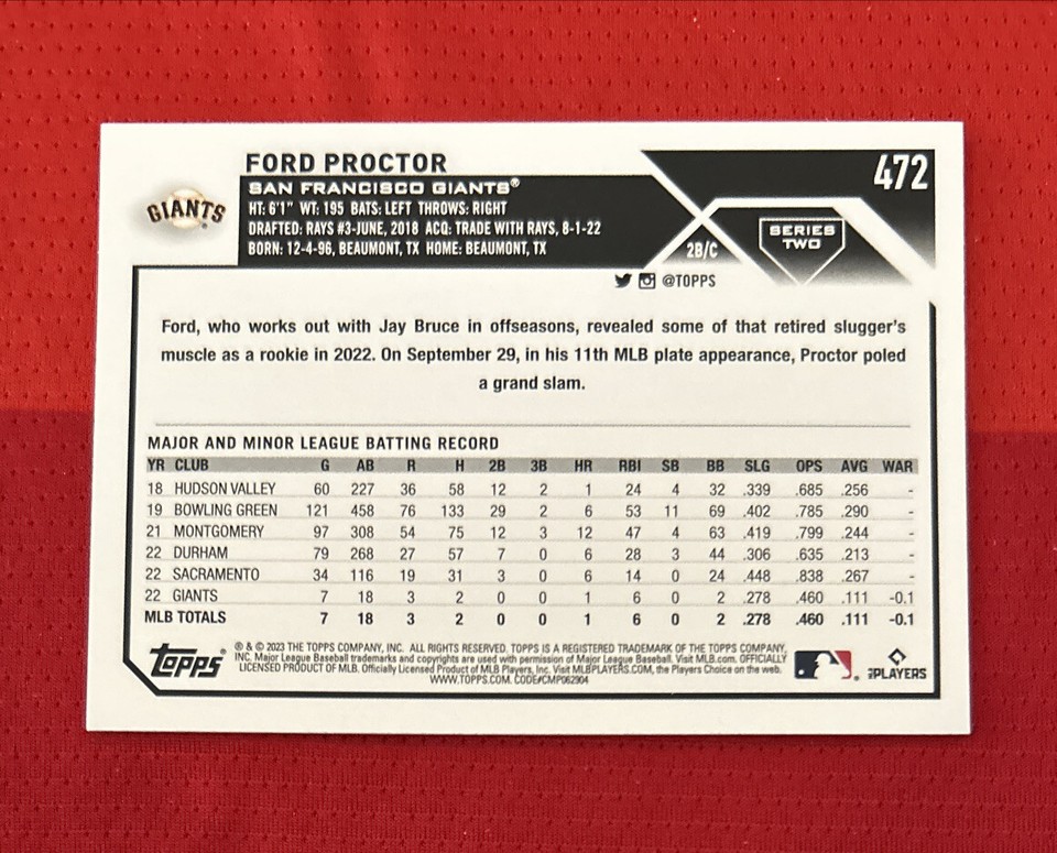 2023 Topps Series 2 Ford Proctor #472 RC Rookie San Francisco Giants | eBay