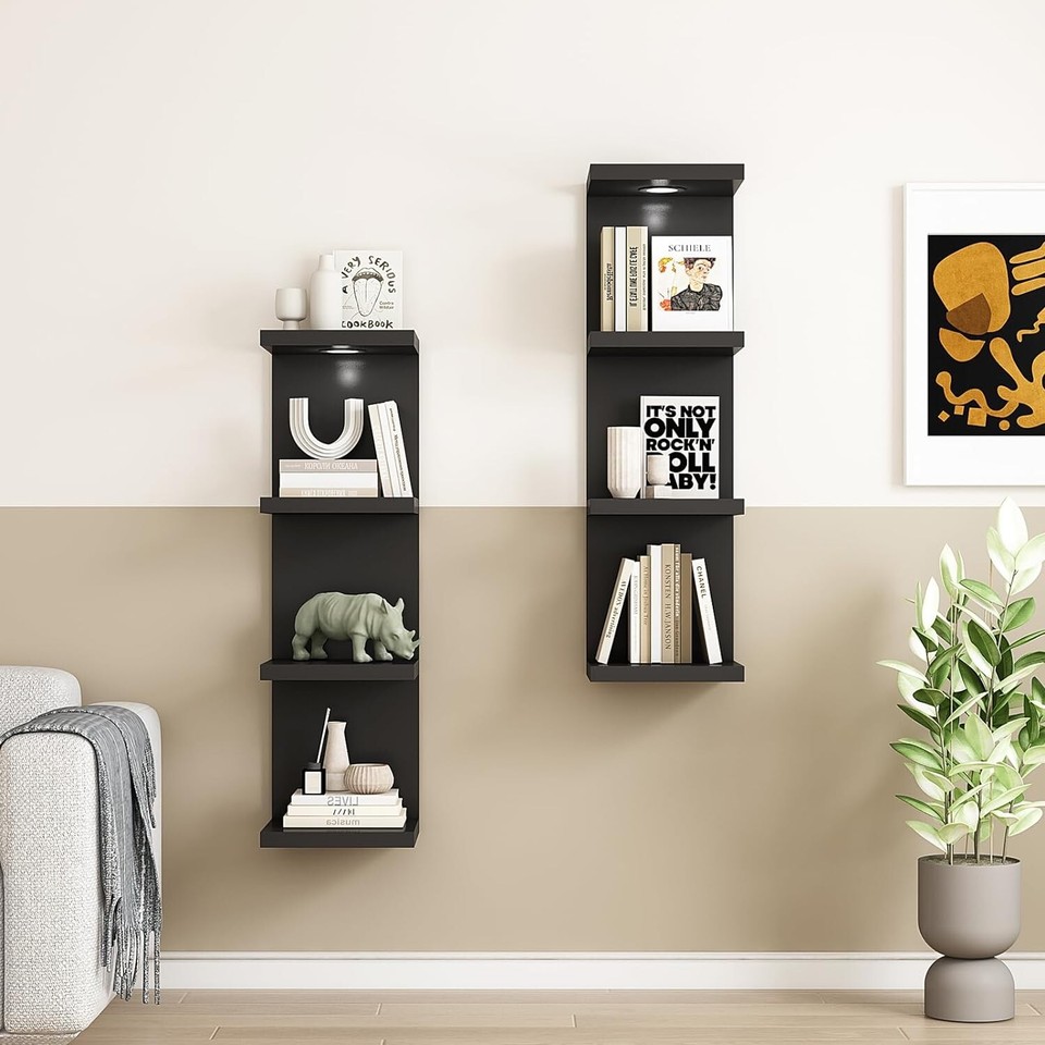 4 Tier Wall Shelf Unit,Black Lack Wall Shelf,Display Floating Shelf ...