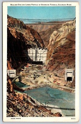 Postcard Boulder Dam And Lower Portals Of Diversion Tunnels, Colorado ...