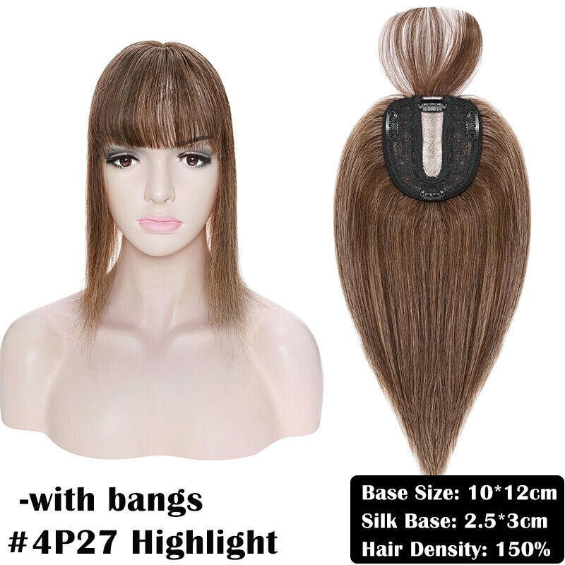 Natural Topper Hairpiece Clip In REMY 100% Human Hair Silk Base Toupee ...