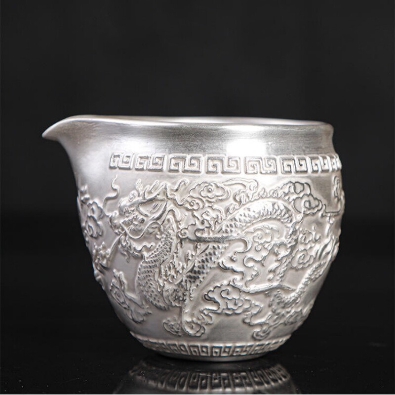 999 Pure Silver Tea Set Handmade Tea Pot Sterling Silver Tea Cup Dragon ...