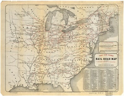 18" x 24" 1859 Railroad map of Eastern U.S. to 96th Meridian Tunis | eBay