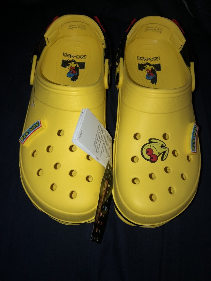 Crocs Pac-Man All Terrain Clog Jibbitz Yellow Black Mens 10 Women 12 ...