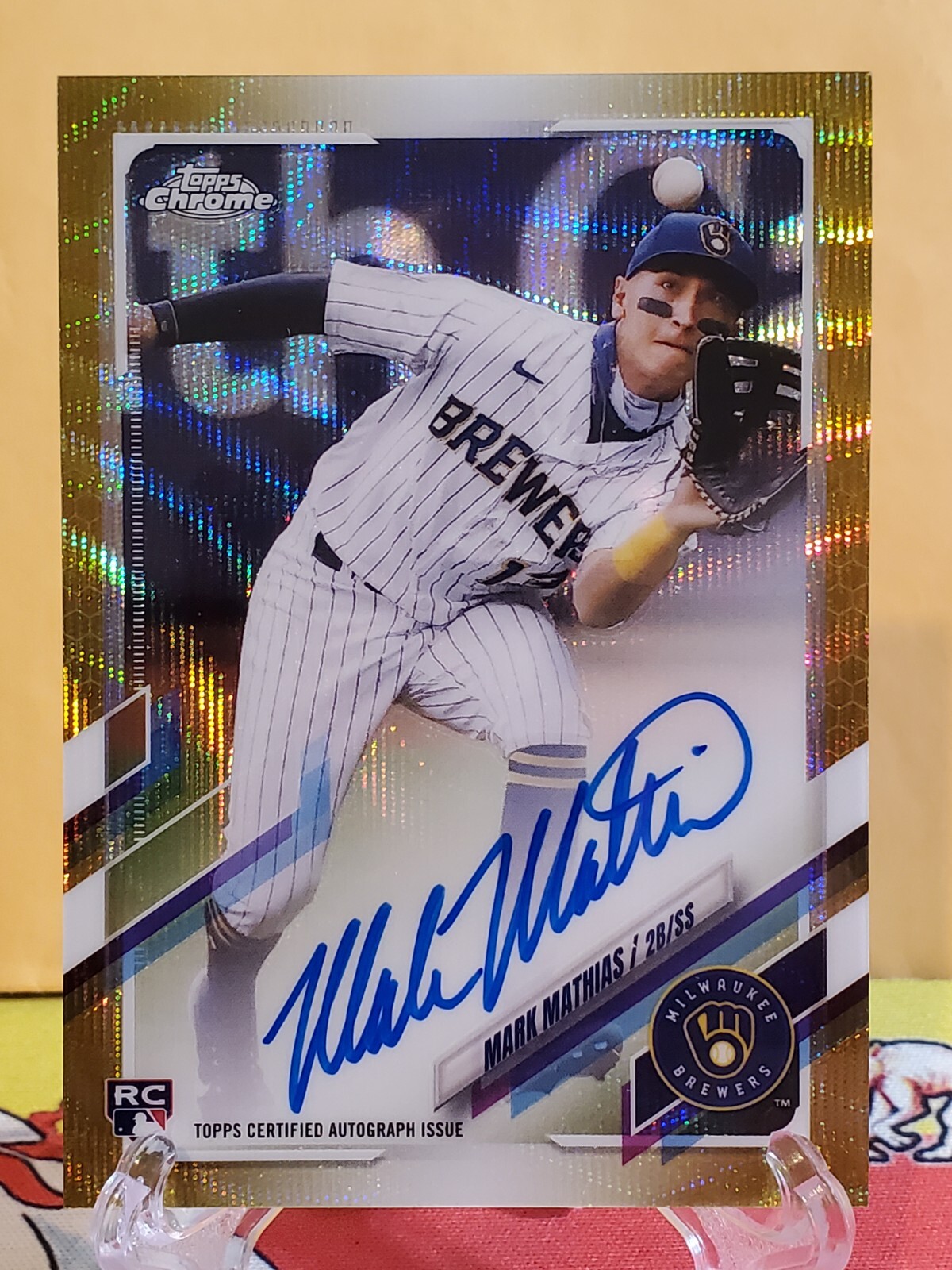 2021 Topps Chrome Mark Mathias Brewers Rookie Auto #RA-MMA Gold Wave ...