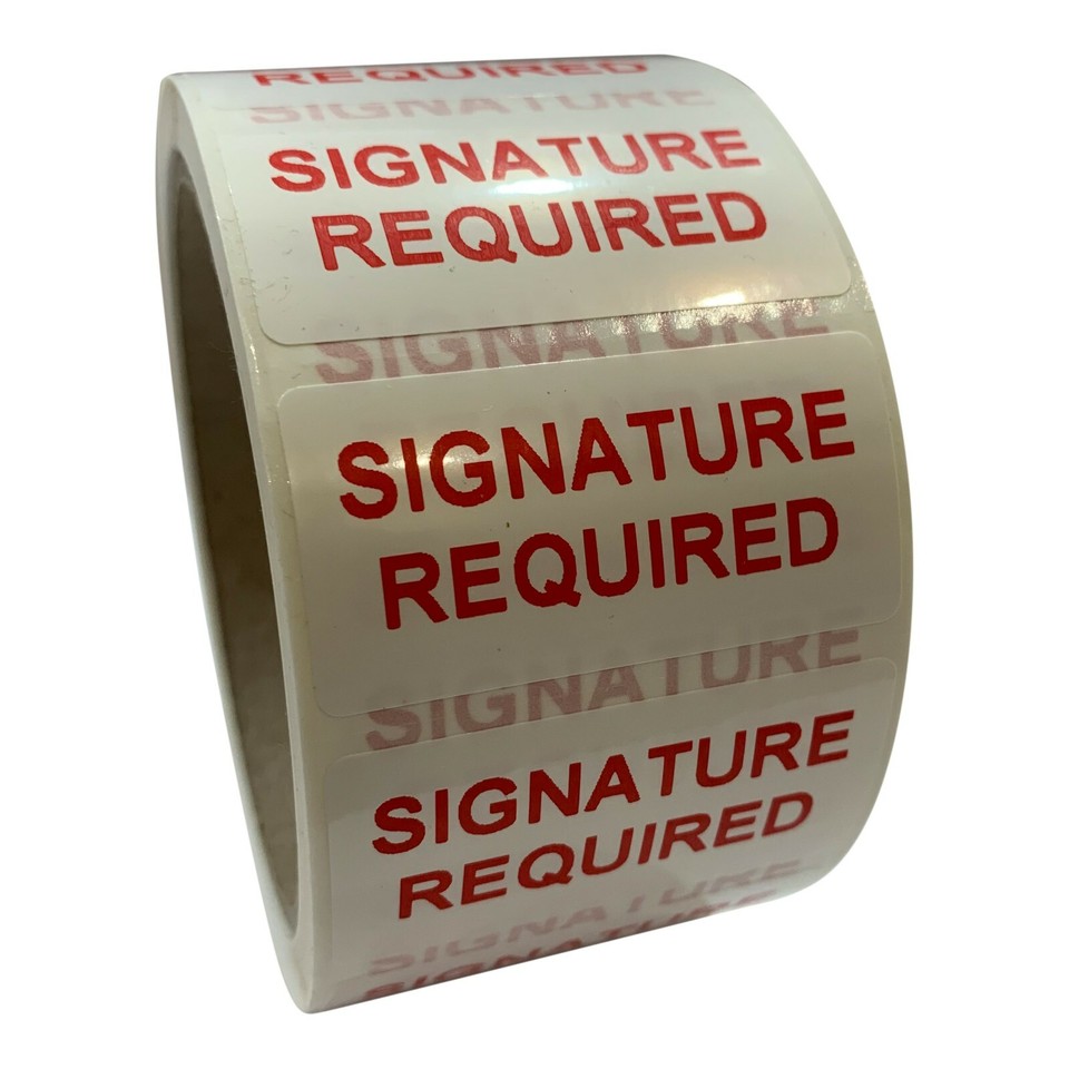 100 x Signature Required Labels 50mm x 25mm WITH EASY TEAR PERFORATIONS ...