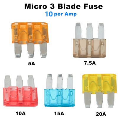 50Pcs APT ATR Micro3 Blade Fuse Car Truck Boat Marine RV 5A 7.5A 10A ...