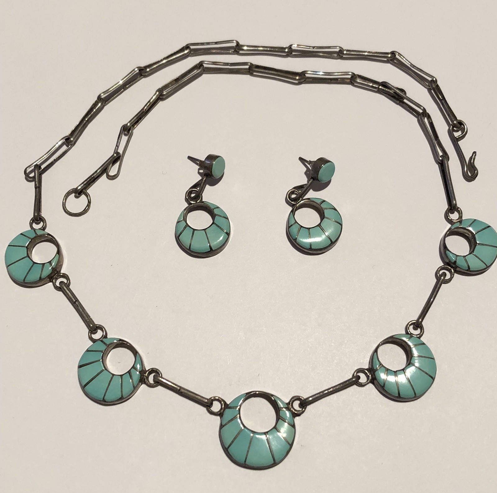 Louis Montoya Inlay Turquoise Staple Silver Chain Navajo Necklace And ...