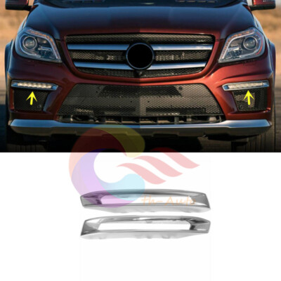 Pair Chrome Front Bumper Foglight Covers For Mercedes X166 GL500 GL550 ...