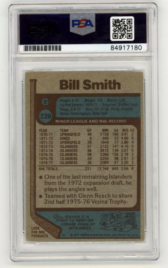 Billy Smith 1977-78 Topps #229 Signed PSA Authentic Black Auto ...