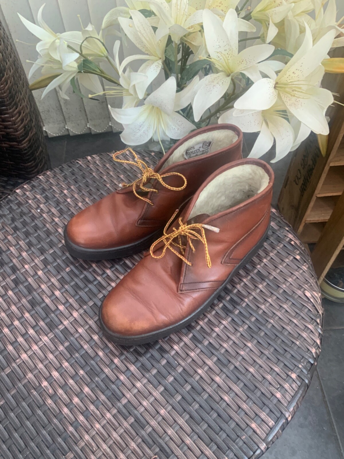 BATES FLOATERS UK 8 US 9 SHEARLING LEATHER BOOTS CAMPER WALKING WORK | eBay