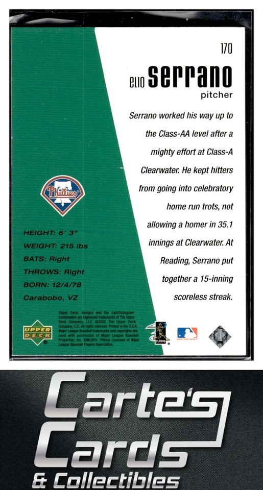 Elio Serrano 2002 Upper Deck Diamond Connection #170 Philadelphia ...