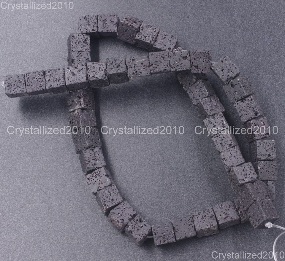 2 Strands Natural Black Volcanic Lava Gemstone Square Cube Beads 8mm ...