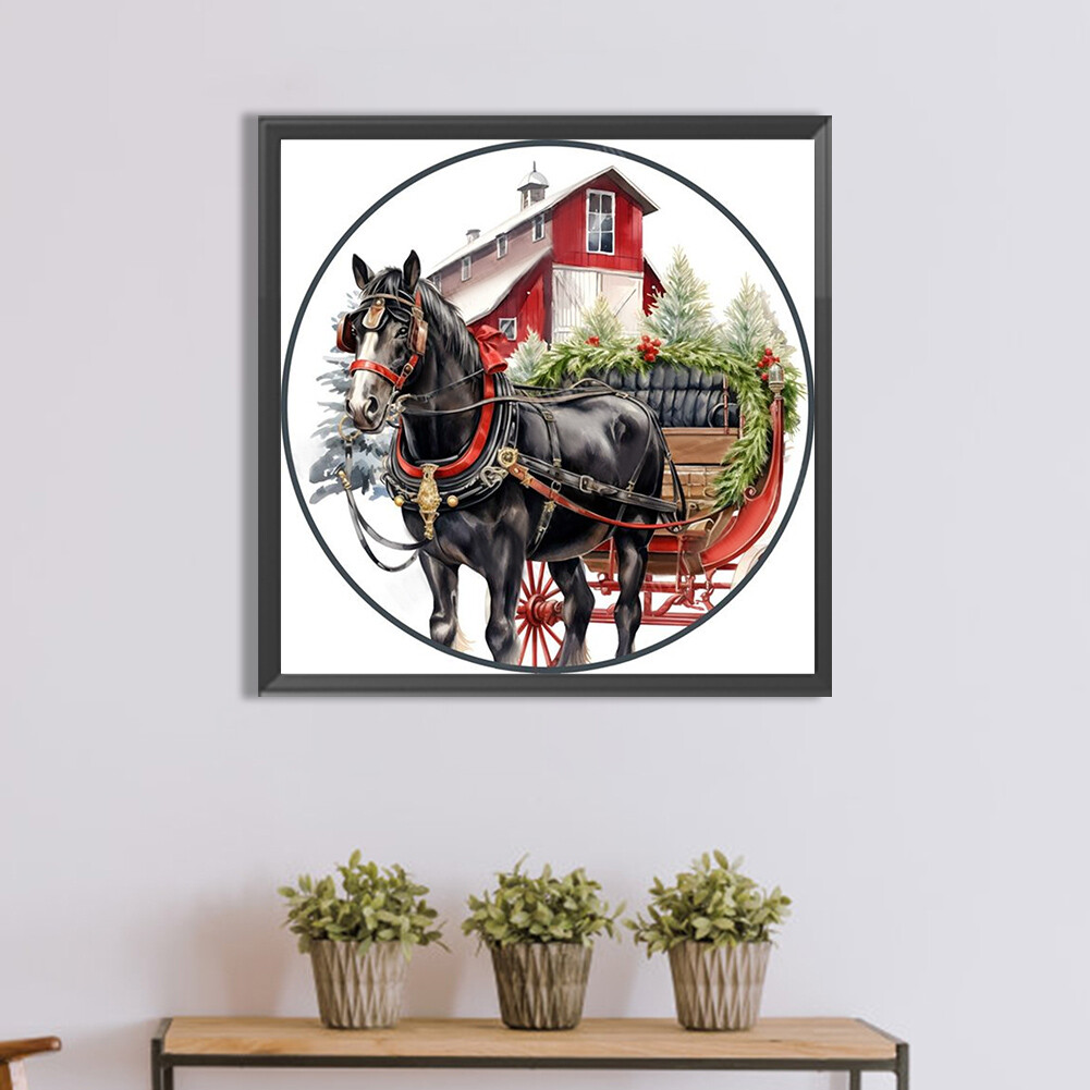 5D DIY Full Round Drill Diamond Painting Circle Card Xmas Carriages Kit ...