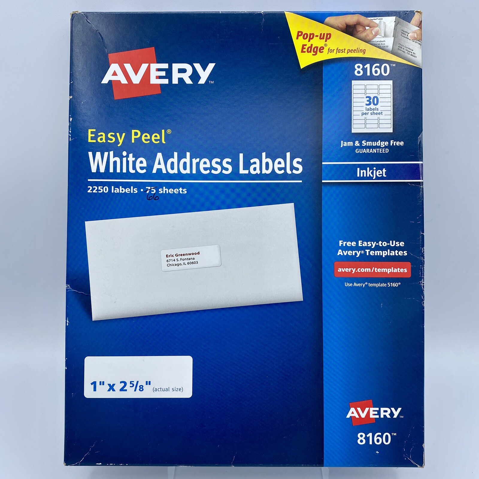 Avery 8160 White Easy Peel Address Mailing Labels Ink Jet 1" x 2 5/8 ...
