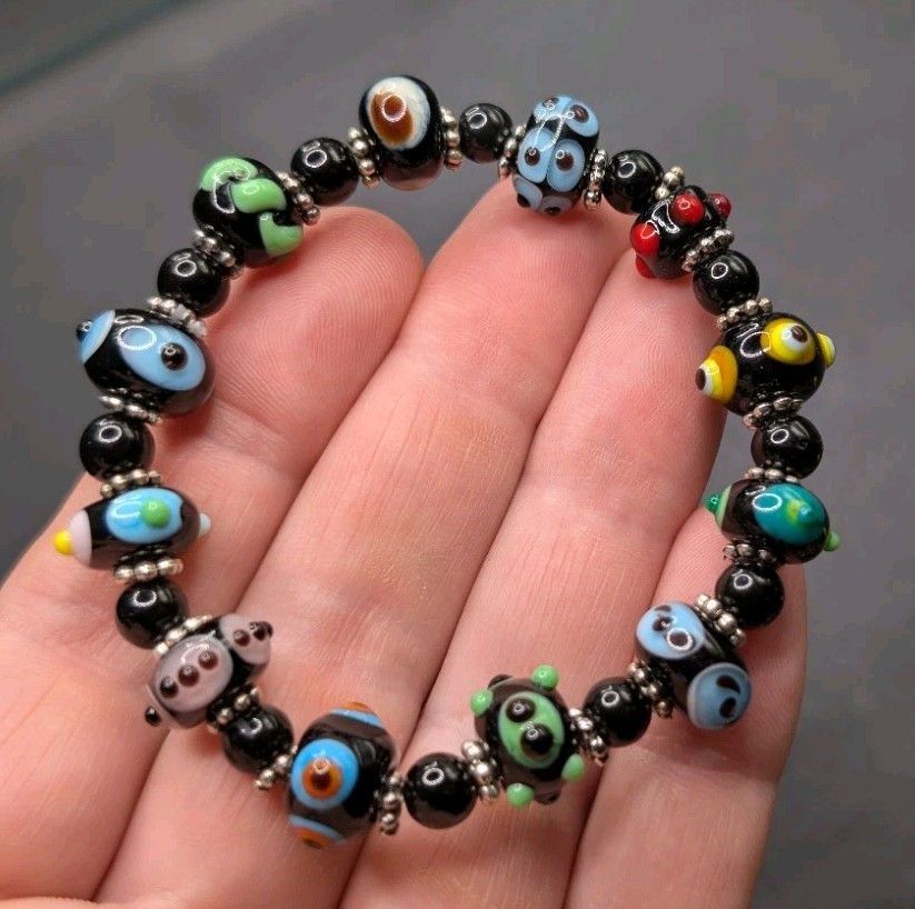 Art Deco Dot Lampwork Glass Beaded Stack Stretch Bracelet (15cm) XSmall Wrist | eBay