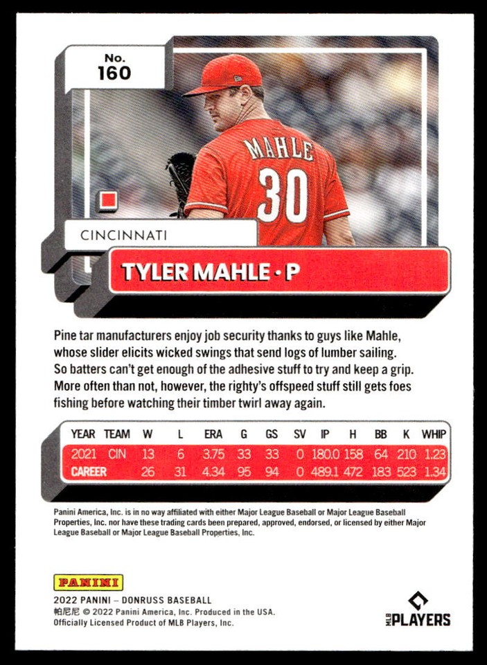 2022 Donruss 160 Tyler Mahle Cincinnati Reds Baseball Card | eBay
