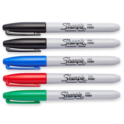 5 x Sharpies Permanent Fine-Point Markers, Black Red Blue Green, Water ...
