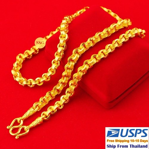 M1 Thai Gold 24k Solid Necklace Yellow Chain Pendant 26" Weight 5 Baht ...