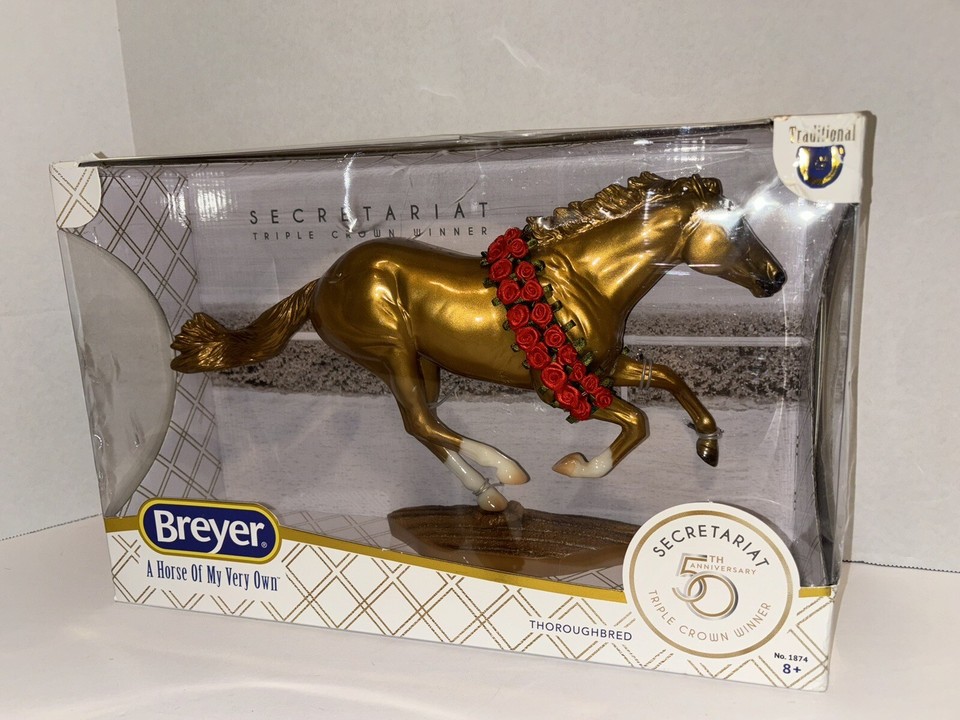 Breyer Horse 2023 SECRETARIAT 50th Anniversary Glossy Metallic Gold NIB ...