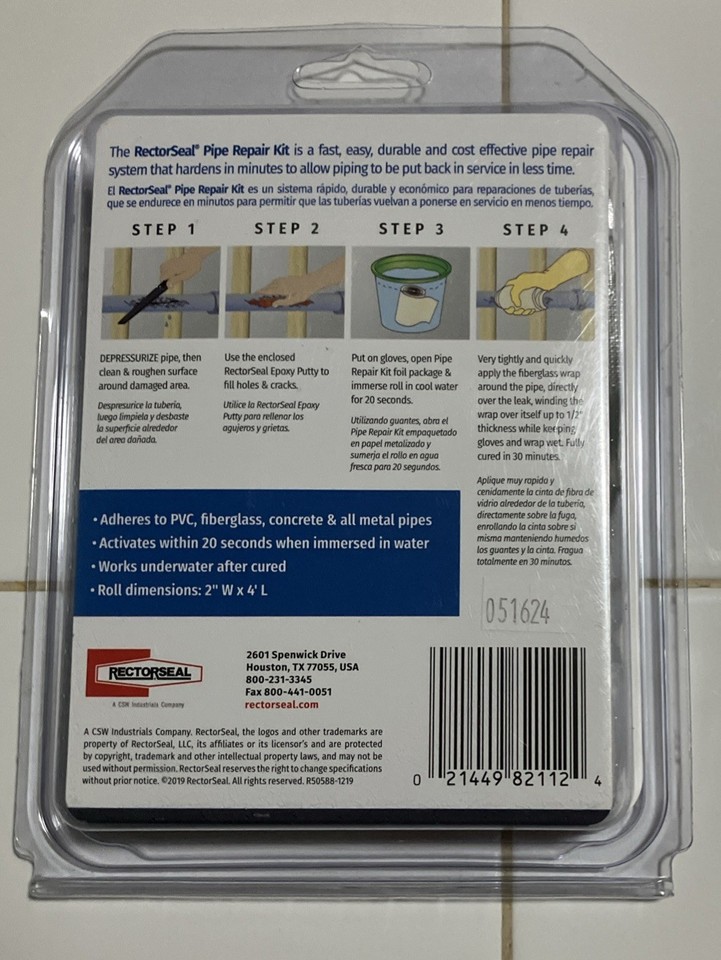 PIPE REPAIR KIT FAST LONG LASTING BY RECTORSEAL, STOPS PIPE LEAKS ...