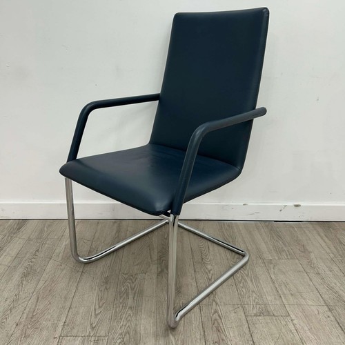 Brunner Conference Chair, Stackable, Real Navy Blue Leather, Chrome ...