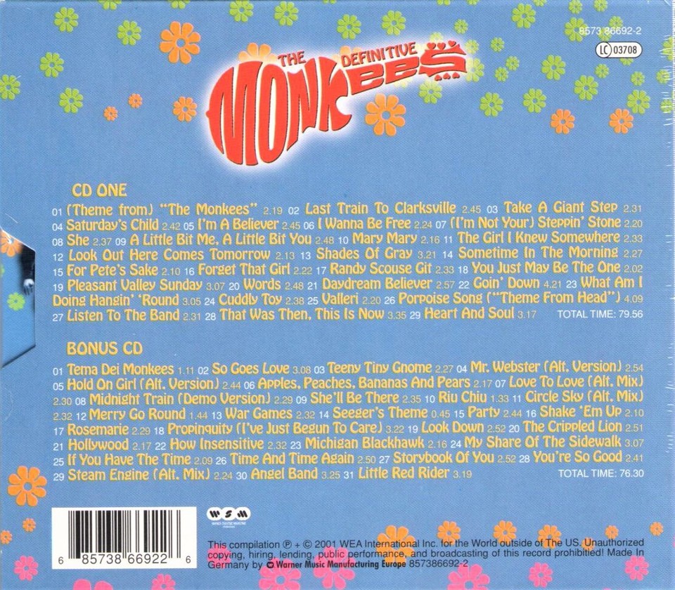 MONKEES - Definitive Monkees (Euro 2 CD, 2001) NEW! Limited Edition ...