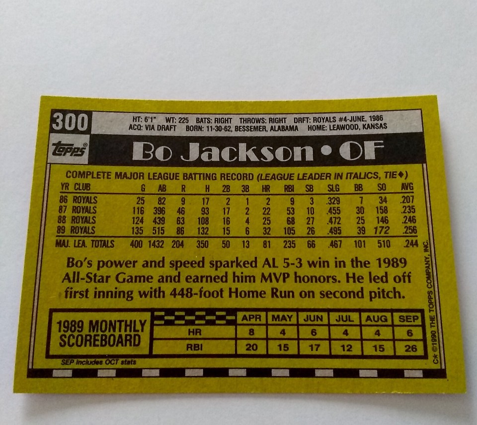 1990 Topps Baseball Bo Jackson #300 Factory Set Break NM-MT | eBay
