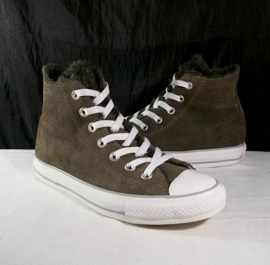 CONVERSE CTAS FUN FUR GREY SUEDE & SHEARLING HI WOMEN'S SNEAKERS 8M ...