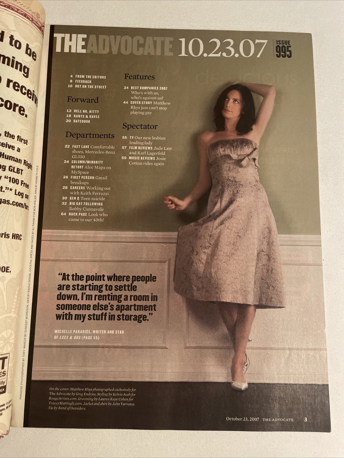 2007 October 23 THE ADVOCATE Magazine, Brothers & Sisters’ MATTHEW RHYS (MH229) | eBay