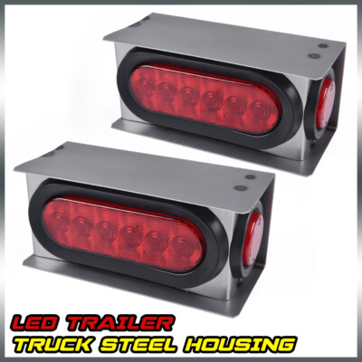 Fit For Truck Red LED Trailer Steel Box Kit W/ 6" Oval Tail Light 2 ...