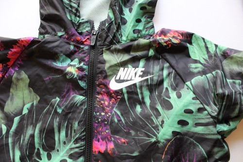 NIKE Windbreaker Tropical Leaf Print Sportswear Hooded Full Zip Juniors ...