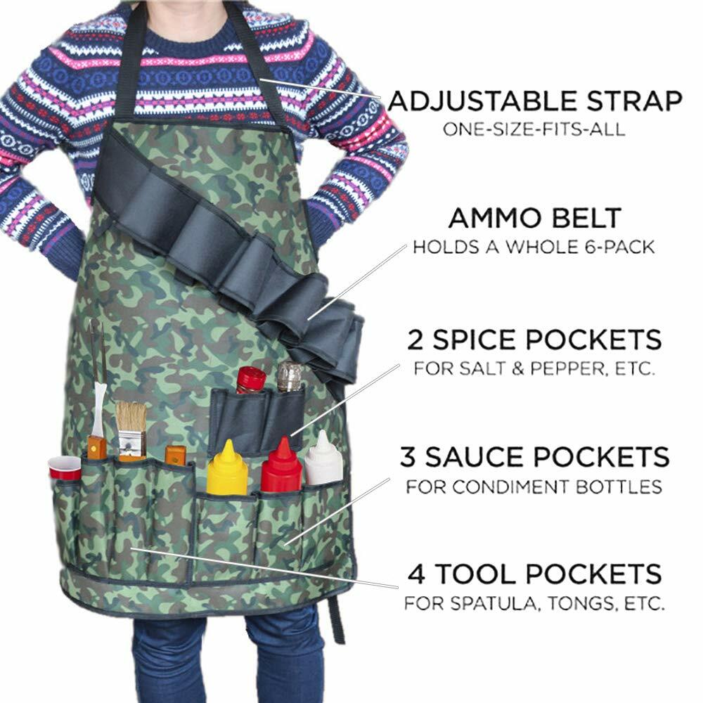 Grill BBQ Apron with Tool Pocket Beer Holder Cookout Camping Picnic ...