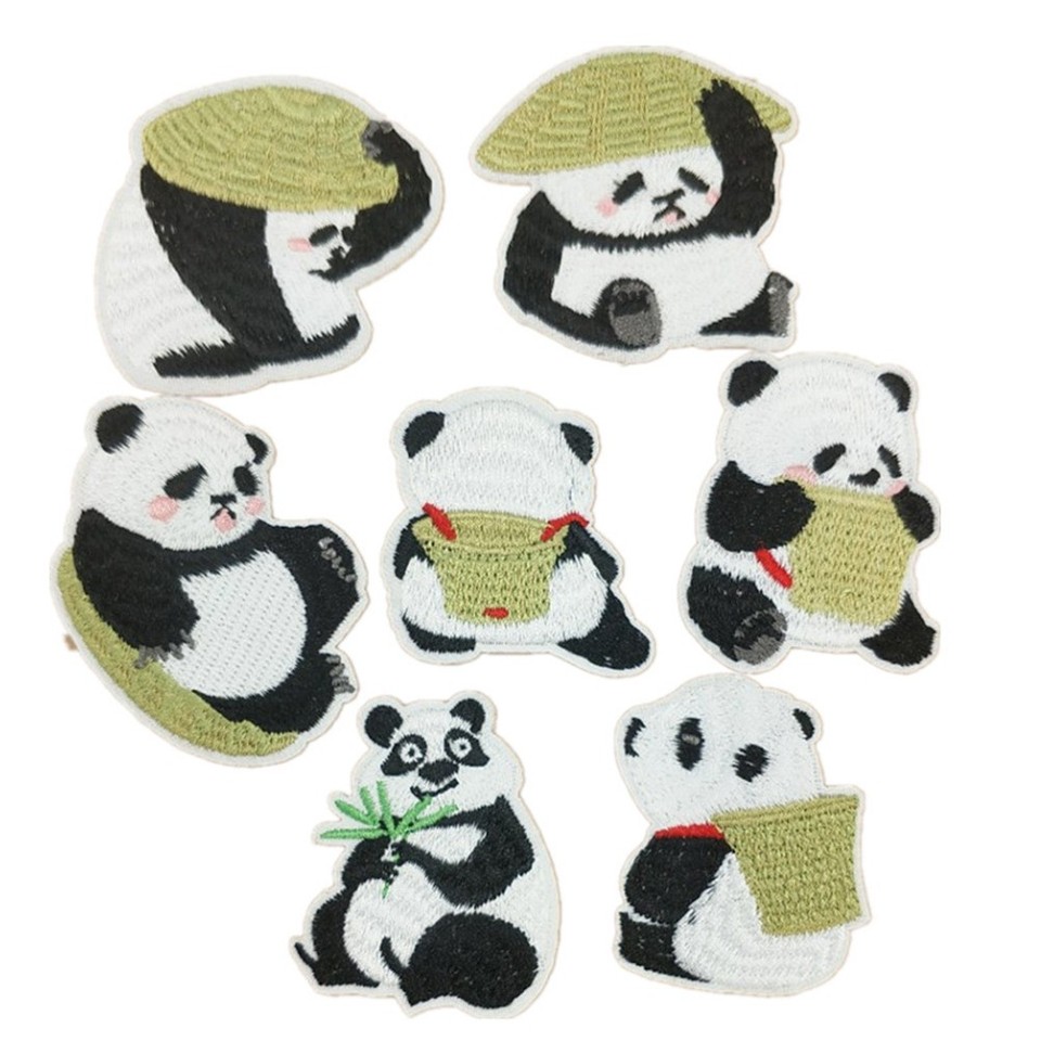 14 Pcs Panda Pattern Cloth Patch Embroidery Applique Iron On Sew On ...