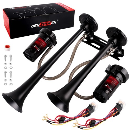 Cenzhiwen Dual Trumpet Metal Air Horn for truck Kit with 2 air Black | eBay