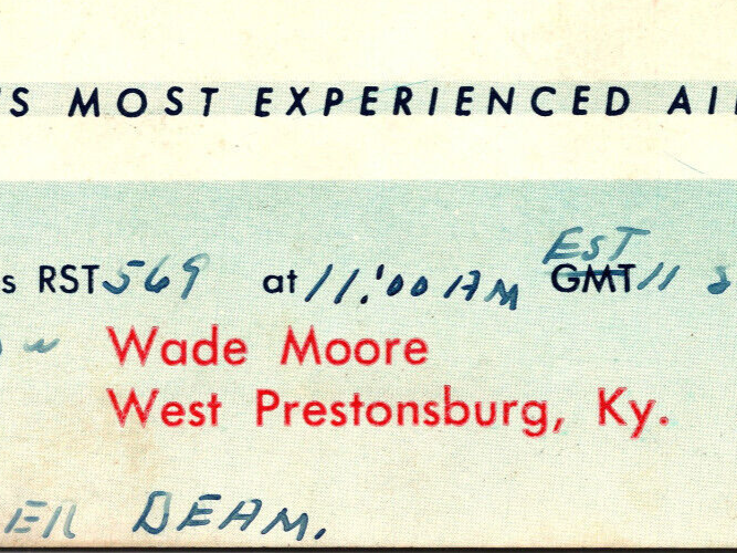 1957 K4GAG Wade Moore West Prestonsburg KY Ham Radio Amateur QSL Card ...
