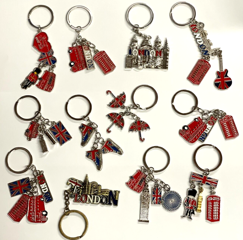 Set of 12X LOVE LONDON UK GB BRIT UNION JACK KEYRINGS ENGLAND SOUVENIRS ...