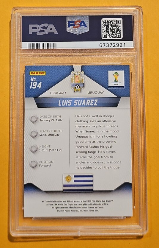 2014 Panini Prizm World Cup Luis Suarez Card # 194 PSA 10 Uruguay ...