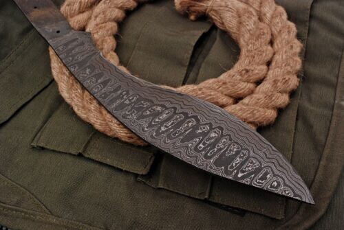 FULL TANG DAMASCUS STEEL HUNTING TRACKER SURVIVAL KUKRI BLANK BLADE ...