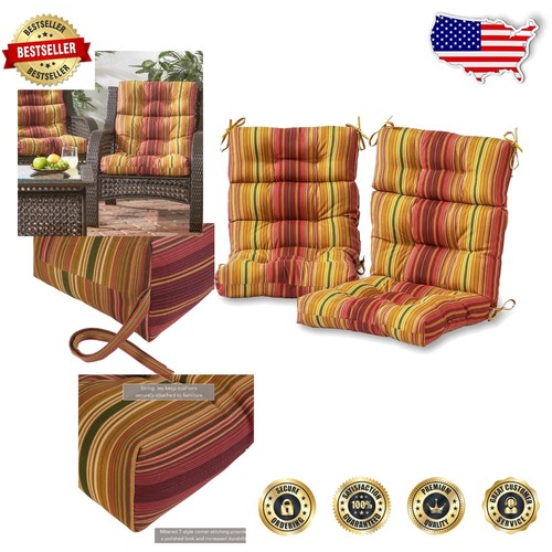 Outdoor 44x22 High Back Chair Cushions, Set of 2 - Cinnamon Stripe ...